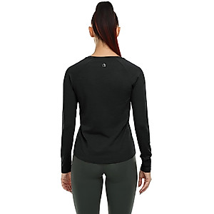 icyzone V-Neck Long Sleeve Workout Shirts for Women, Quick Dry Fitness Athletic Running Yoga Tops (Black, S)