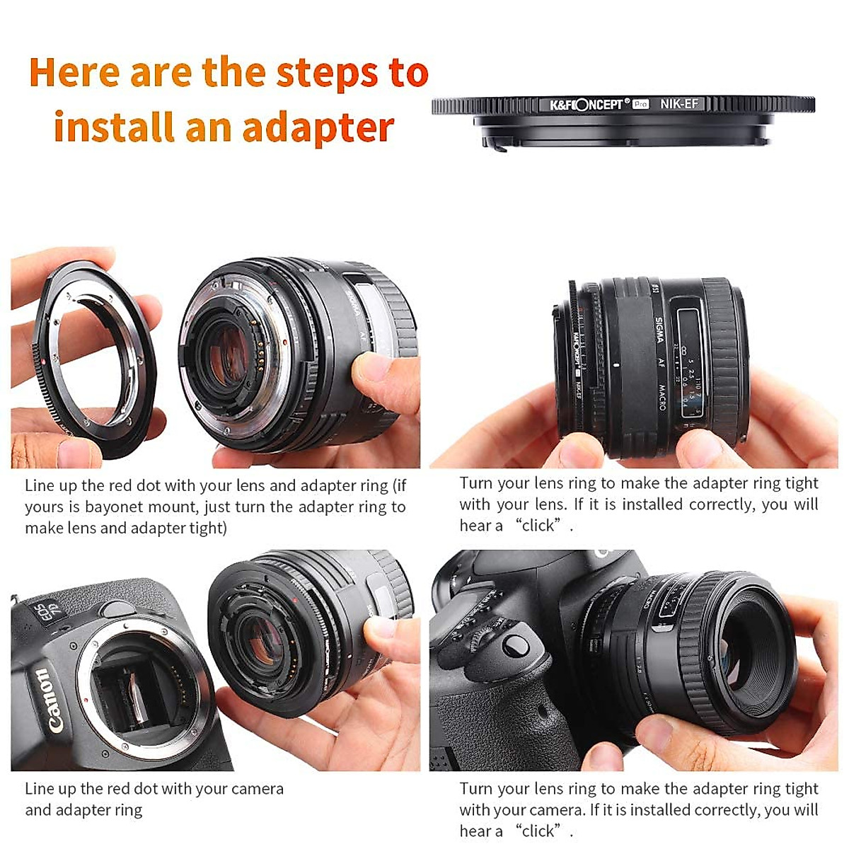K&F Concept Updated NIK to EOS Adapter, Manual Lens Mount Adapter for Nikon F/AI Mount Lens and Canon EOS EF EF-S Mount Camera