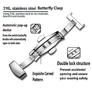Moran Genuine Leather Replacement Watch Band Deployment Buckle 18mm 19mm 20mm 21mm 22mm 23mm 24mm Calfskin Watch Strap for Men's and Women's