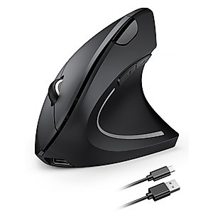 TECKNET Ergonomic Mouse, Rechargeable Vertical Ergo Mouse Wireless, Silent 2.4GHz 6 Buttons Optical Carpal Tunnel Mouse, 5 Adjustment Levels, Up to 4800DPI Wireless Mouse for Laptop, Desktop, PC