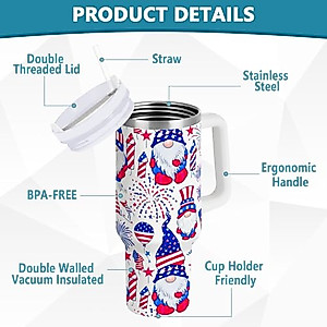 ODAWA Large Cartoon Gnomes Flag Insulated Tumbler Cup with Straw and Handle, 2 in 1 Lid Insulated Double Insulated Tumbler