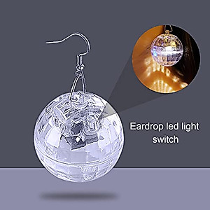 Blinking Disco Earrings Disco Ball Earrings for Women, Led Light Projecting Disco Ball Light Up Earrings for Women, Led Earrings, 60s or 70s Costume Accessories for Halloween Party Dance Party (1Pair)