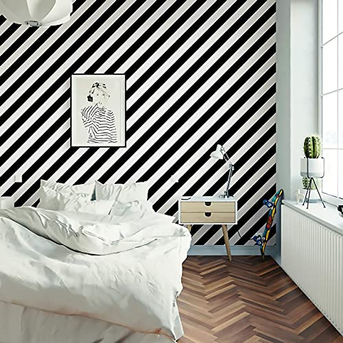 Guvana Stripe Black and White Peel and Stick Wallpaper Self-Adhesive Wallpaper 118"x17.7" Removable Contact Paper Waterproof Wallpaper Decorative Wall Covering Cabinets Shelves Drawer Liner Vinyl