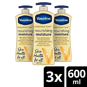 Vaseline Intensive Care Nourishing Moisture Body Lotion for Dry Skin, Made with Ultra-Hydrating Lipids + Pure Oat Extract for Nourished, Healthy-Looking Skin 20.3 oz, 3ct