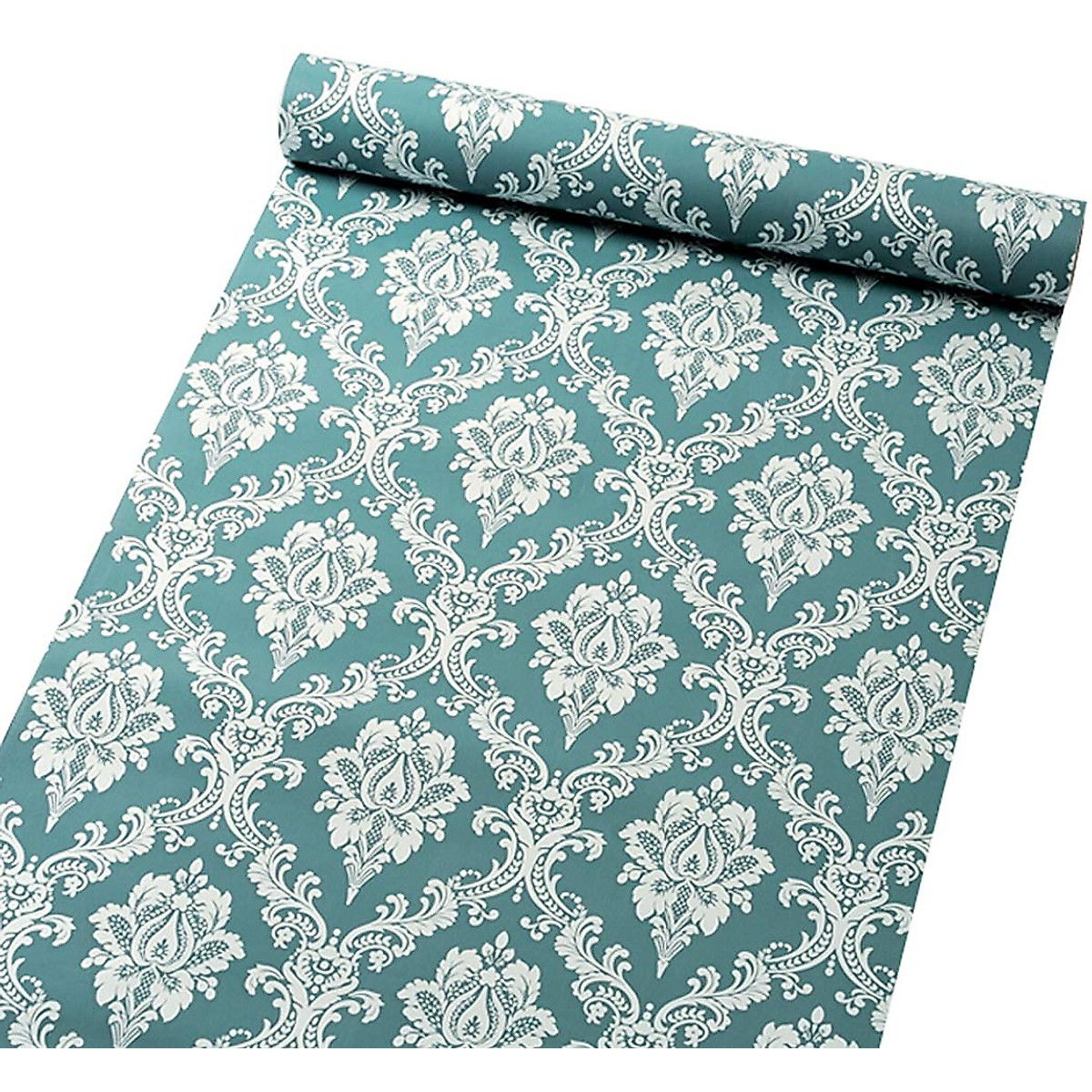 Blue Damask Contact Paper Self Adhesive Shelf Drawer Liner Peel and Stick Damask Wallpaper for Bathroom Living Room 17.7" x 196"