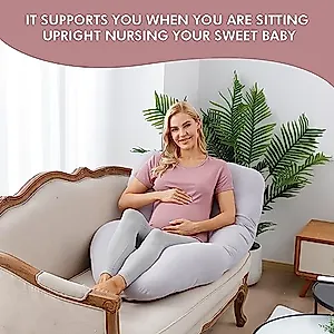 JOHNPEY Muslin Pregnancy Pillows for Sleeping, 100% Muslin Cotton Pregnancy Pillow for Pregnant Women to Sleep, Soft Full Body Maternity Pillows (Gray,55in)