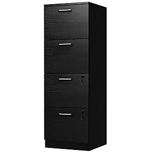 YITAHOME 4-Drawer File Cabinet with Lock, 15.86" Deep Vertical Filing Cabinet, Storage File Drawers for Letter A4-Sized Files, Need to Assemble, Black