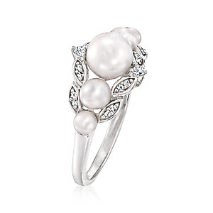 Ross-Simons 3-6.5mm Cultured Pearl Ring With .10 ct. t.w. Diamonds in Sterling Silver. Size 9