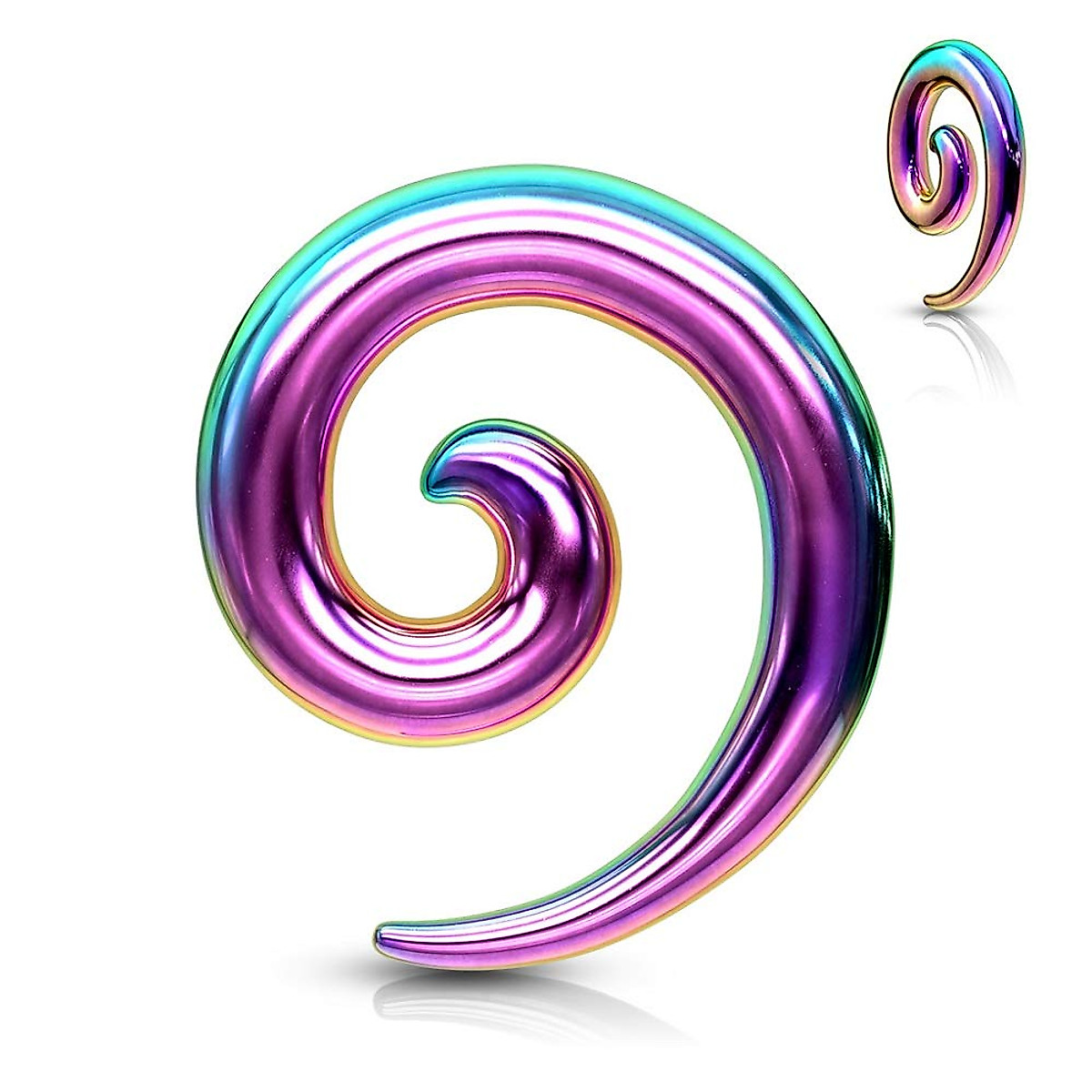 Pierced Owl Stainless Steel Spiral Tapers, Sold as a Pair (6mm (2GA), Rainbow)