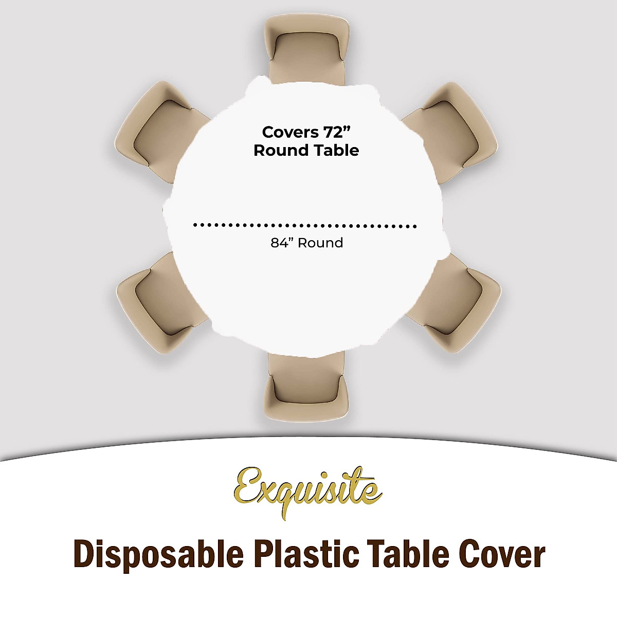 Exquisite 6-Pack Premium Plastic Tablecloth 84in. Round Plastic Table cover - White