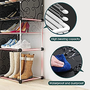 Jomifin Shoe Rack Storage Cabinet with Doors, Portable Shoes Organizer,Expandable Standing Rack, Storage Boots,Slippers,Shoes for Closet Hallway Bedroom Entryway (Black)