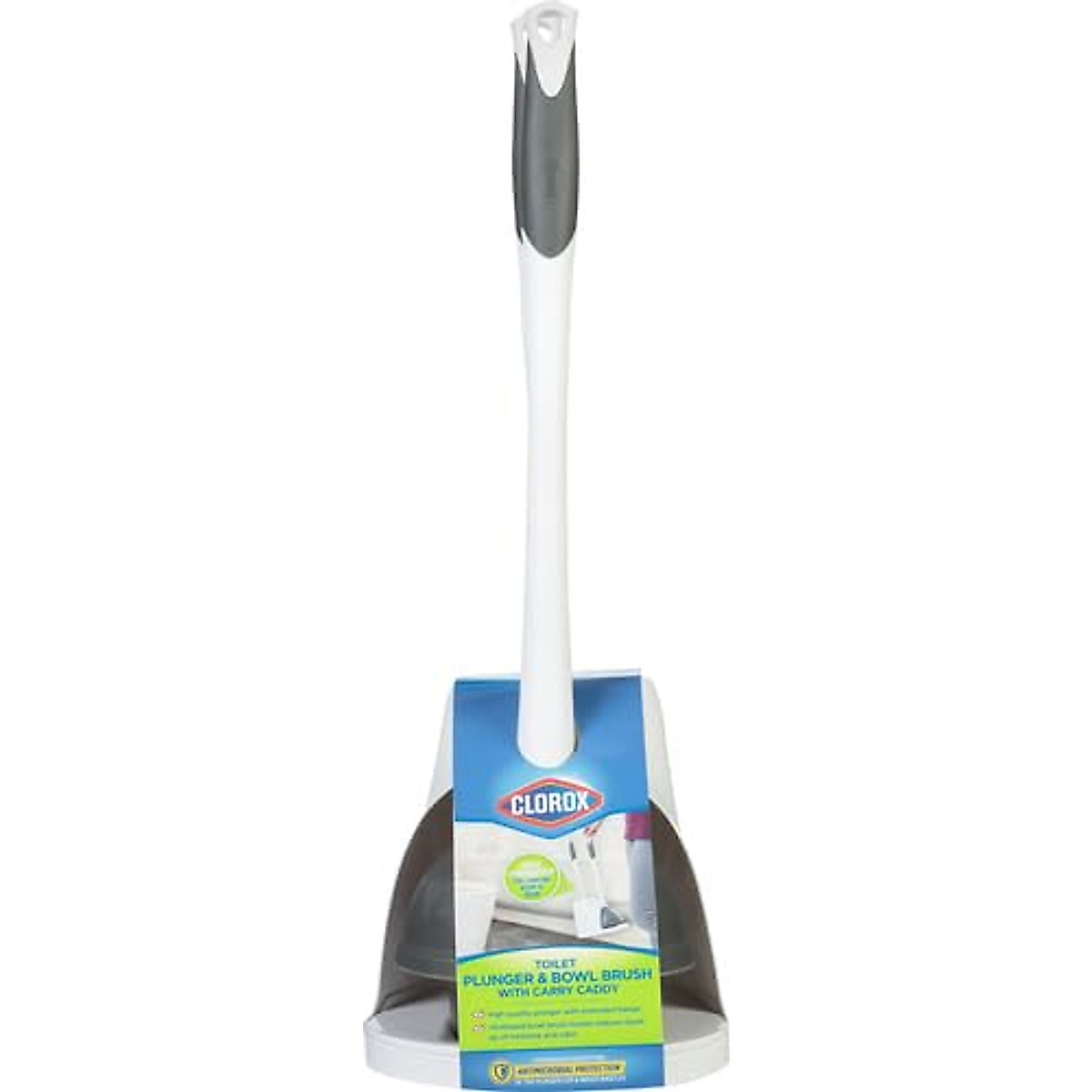 Clorox Toilet Plunger and Bowl Brush Combo Set with Caddy, White/Gray