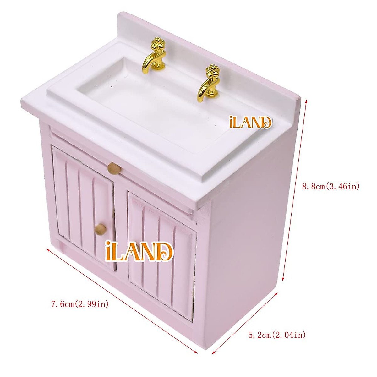 iLAND Wooden Dollhouse Furniture on 1:12 Scale for Miniature Dollhouse Kitchen w/Unit Cabinets, Dollhouse Fridge and Dollhouse Dining Room Furniture(Pretty Pink 11pcs)