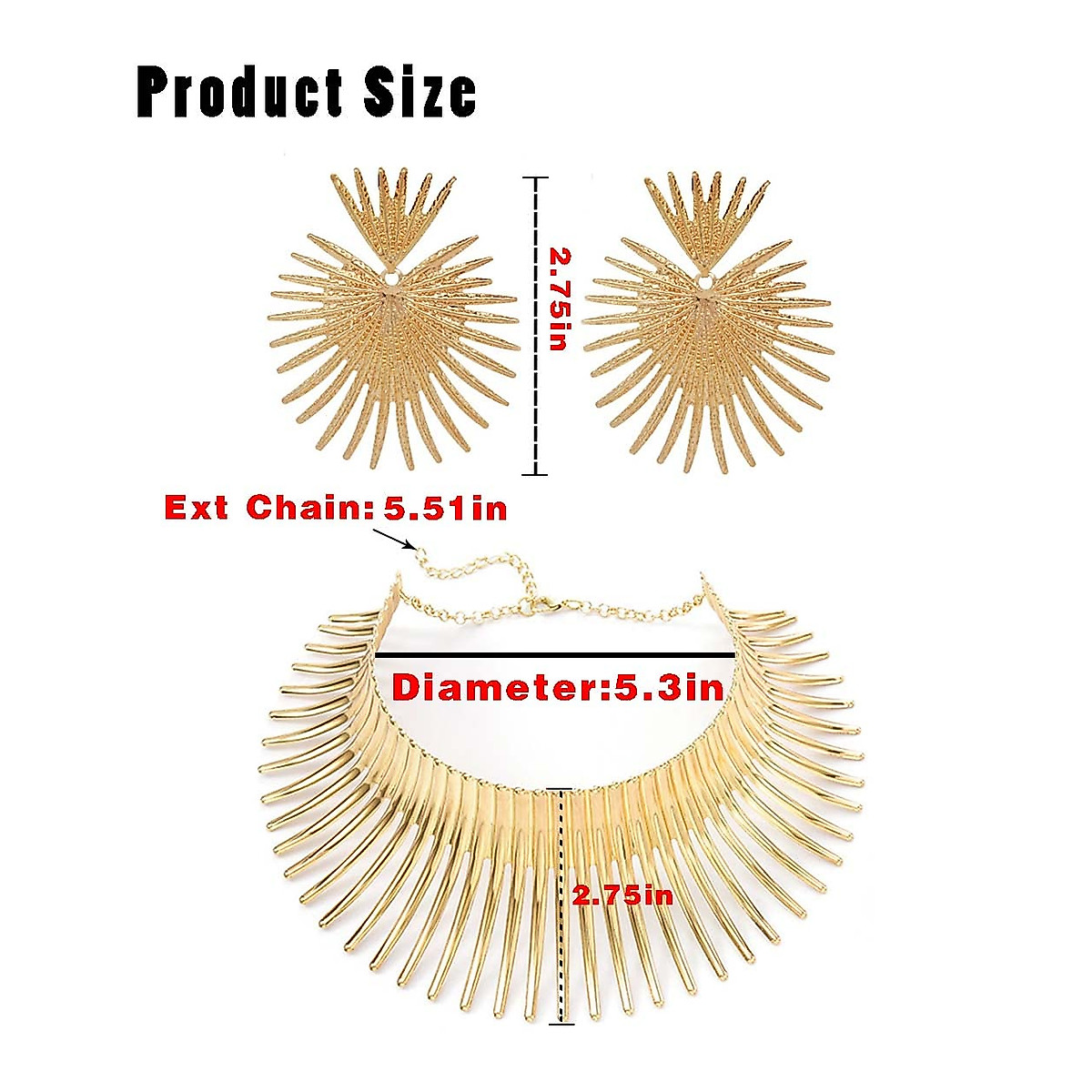 Fstrend Collar Choker Necklace Earrings Set Gold Flower Statement African Canine Tooth Shape Necklace Cleopatra Costumes Jewelry Accessories for Women and Girls (Gold)