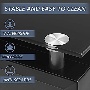 Pataku L Shaped Home Office Desk, Corner Computer Desk Modern Study Writing Table with 2 Drawers, Tempered Glass Desktop, Metal Frame, Black