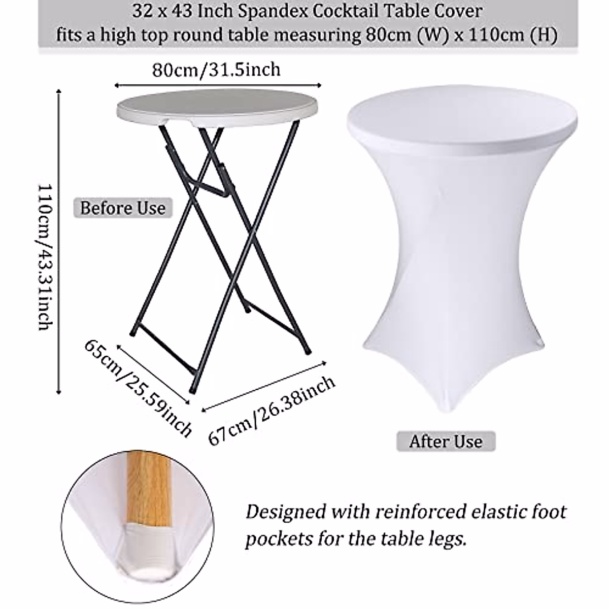 Fitted White Spandex Cocktail Table Covers 32x43" 4 Pack | Events