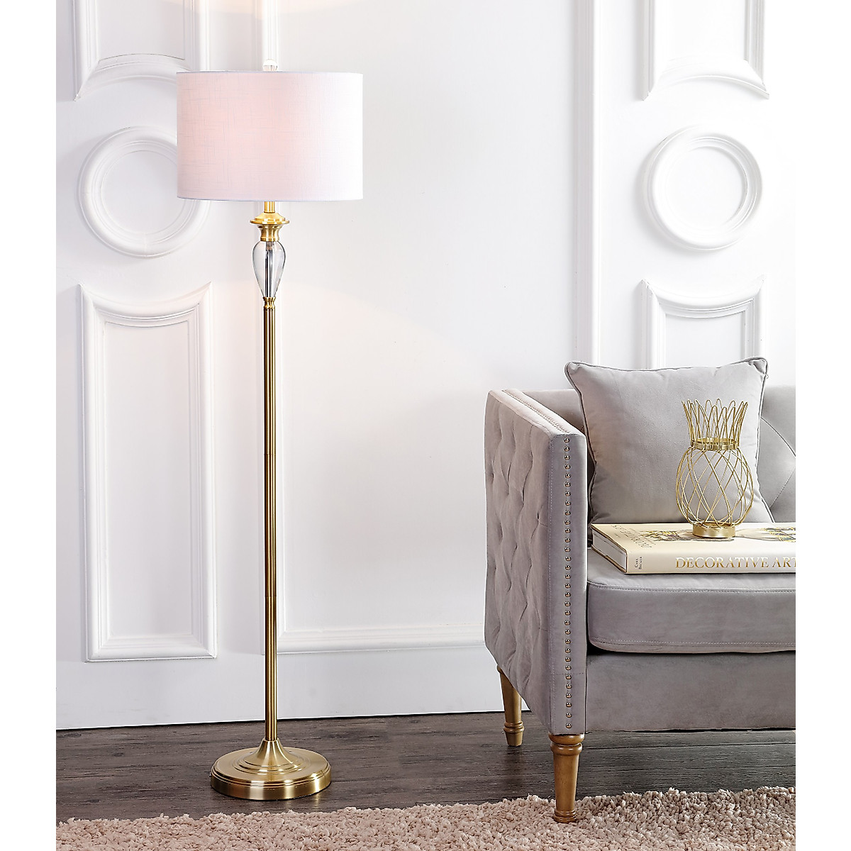 JONATHAN Y JYL2030A Evelyn 60" Crystal/Metal LED Floor Lamp Contemporary,Transitional,Traditional for Bedrooms, Living Room, Office, Reading, BrassGold/Clear