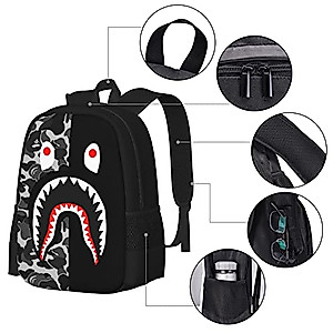 Shark Face Camo Gray Backpack College Ba&p_e Bookbag 17 Inch Casual Laptop Daypack For School Travel