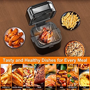 WETIE Air Fryer, 7 QT Airfryer Oilless Cooker, 1400W Hot Air Fryers with Visible Window, Non-stick Basket, Temperature & Time Knob, Suitable for Families of 4 to 8, Black