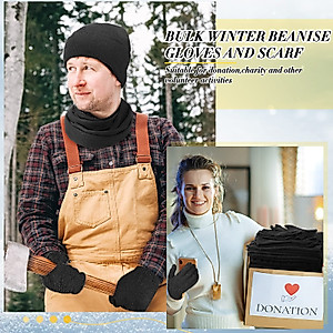 Unittype 300 Pcs Winter Beanies Gloves Scarf Set Bulk 100 Knit Skull Cap 100 Pair Winter Gloves 100 Neck Warmer for Men Women (Black)