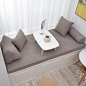 Custom Bench Cushion Angled Trapezoid Shape Bay Window Seat Upholstery Foam for Indoor Outdoor Non-Slip Bottom Design Washable Linen Cover Dark Grey