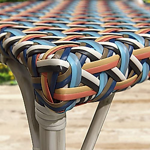 PURPLE LEAF Dining Chair Set of 2 Outdoor French Bistro Chairs Hand-Woven Aluminum Wicker Rattan Chairs for Garden Kitchen Backyard Porch White Print Finish Patio Chairs Colorful