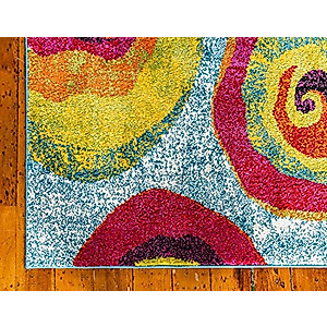 Unique Loom Lyon Collection Colorful Modern Abstract Floral Area Rug, 4 x 6 Feet, Blue/Yellow