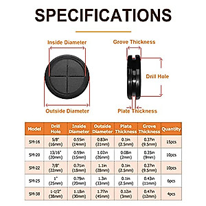 45 PCS Rubber Grommet Assortment Kit 1-1/2" 1" 7/8" 13/16" 5/8" Drill Hole, Double Sided Round Firewall Hole Plugs for Wiring, Automotive, Boat, Home Improvement Cord Pipe Wire Organization, Black