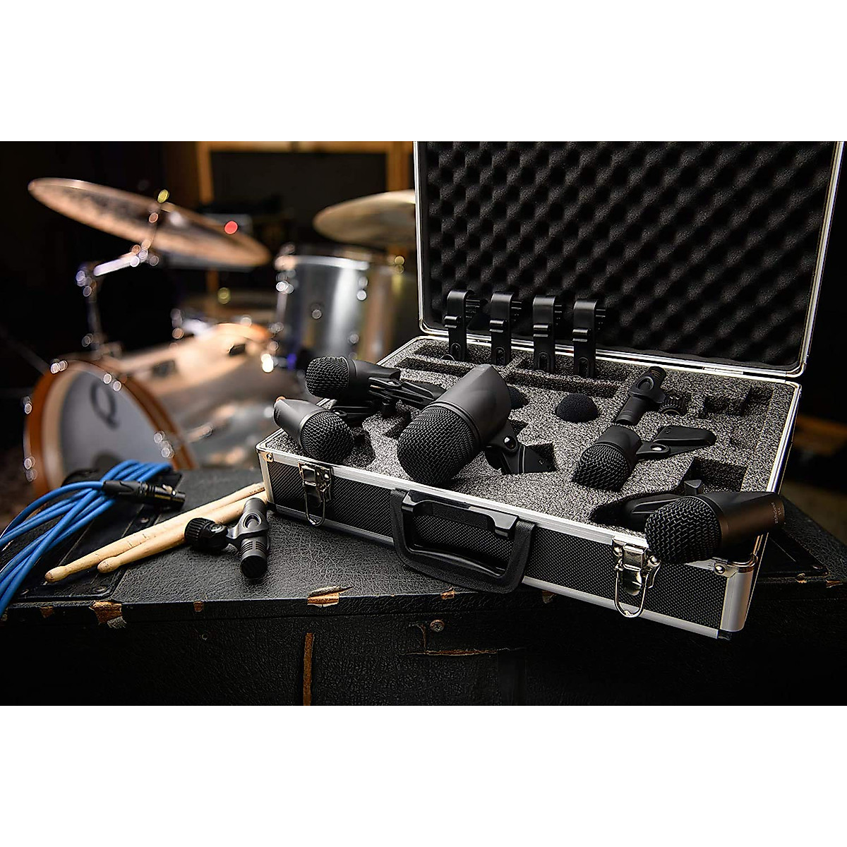 PreSonus 7 Piece Dynamic Drum Mic Kit - Kick Bass, Tom/Snare & Cymbals Microphone Set - for Drums Instrument - Complete with Adjustable Rim-Mounts, Mics Holder & Hard Case Stands and XLR Cables