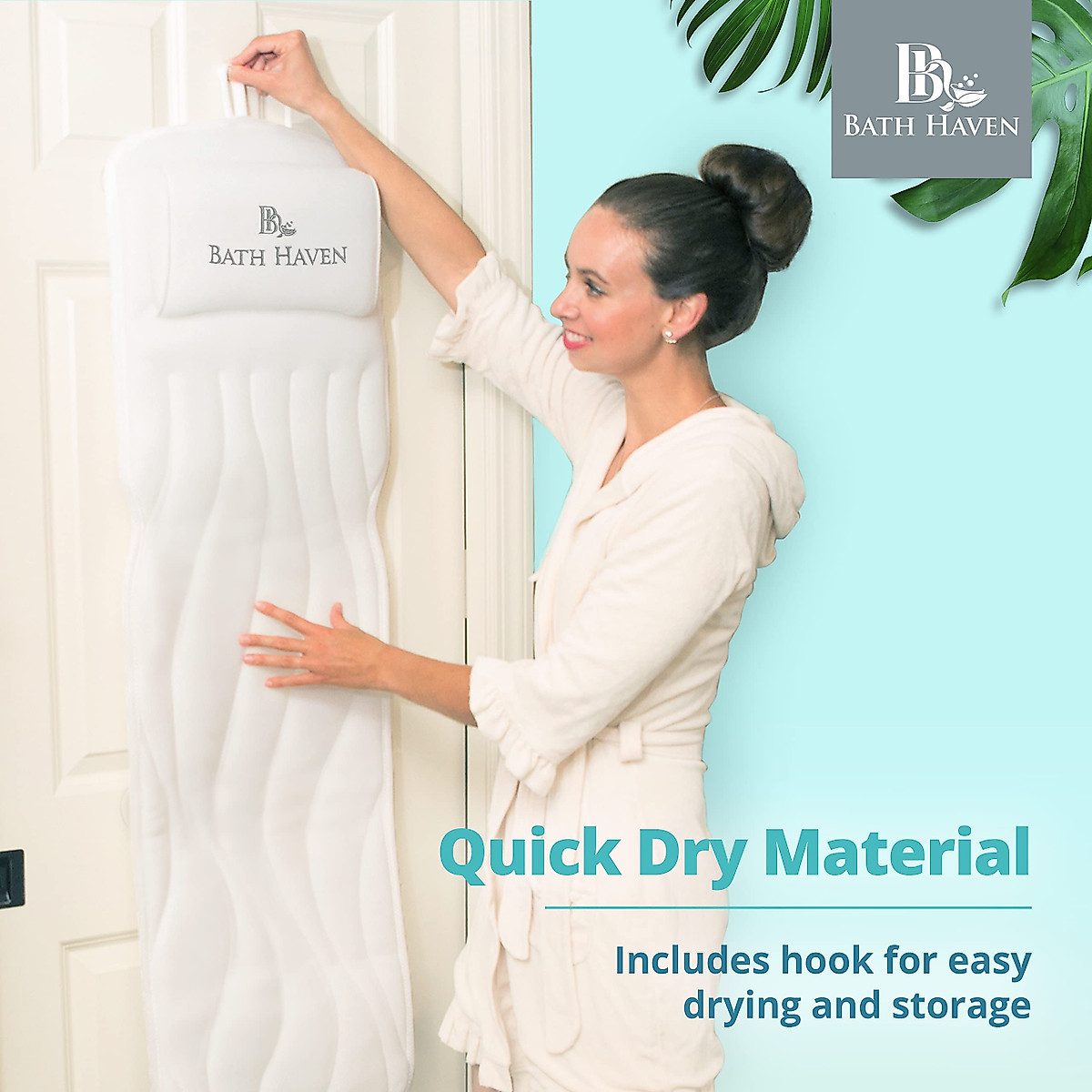 Bath Haven Bath Pillow for Bathtub - Full Body Mat & Cushion Headrest for Women and Men, Luxury Pillows for Neck and Back in Shower Tub or Jacuzzi - Powerful Suction Cups - Spa Accessories (Classic)