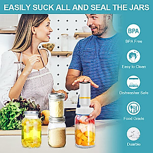 Electric Mason Jar Vacuum Sealer Kit for Wide Mouth & Regular Mouth Mason Jars Food Vacuum Sealer Food Jar Protector Vacuum Seal with FoodSaver Vacuum Canning Sealer Machine Attachment, Rechargeable Automatic Food Vacuum Sealer with 8pcs Canning Lids Set