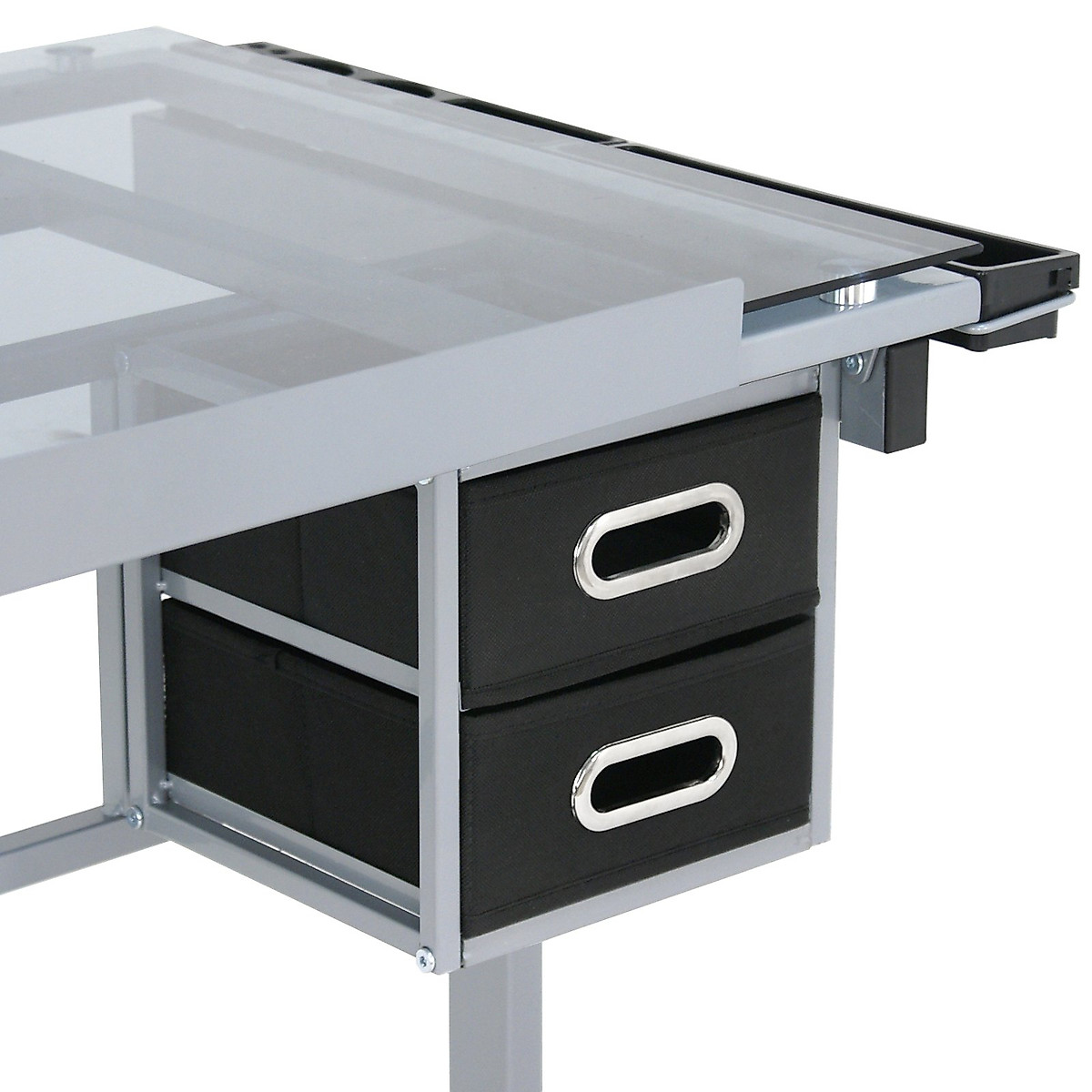 F2C Rolling Drawing Desk Craft Station Art Craft Hobby Drafting Table Desk Glass Top with Drawers