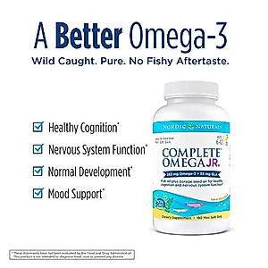 Nordic Naturals Complete Omega Jr, Lemon - 180 Mini Soft Gels - 283 mg Total Omega-3s & 35 mg GLA - Healthy Cognition, Nervous System Function - Non-GMO - 90 Servings