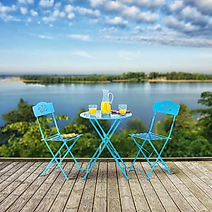 Alpine Corporation Bistro Set, Table: 24" L x 24" W x 28" H Chair: 17" L 18" W x 33" H, Blue