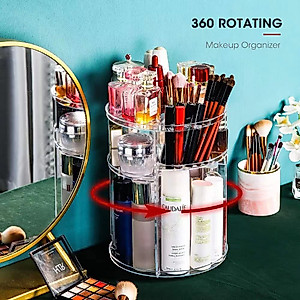 KLGO 360 Spinning Makeup Organizer, Lazy Susan Rack Cosmetic Carousel Storage Shelf, Great for Countertop and Bathroom, Clear