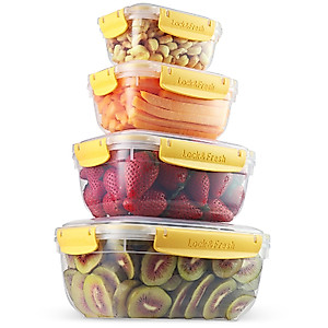 Superio Plastic Airtight Food Storage Containers, Set of 4 Sealed Clear Container Bowls with Lids, BPA Free, Rectangular, Yellow