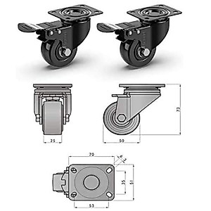 GBL 2" Heavy Duty Caster Wheels with 2 Brakes + Screws - up to 440Lbs - Set of 4 No Floor Marks Silent Castor for Furniture - Rubbered Trolley Wheels - Black Casters