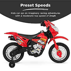 Best Choice Products Kids 6V Ride On Motorcycle w/Treaded Tires, Working Headlights, 2mph Top Speed, Training Wheels, Realistic Sounds, Music, Battery Charger - Red