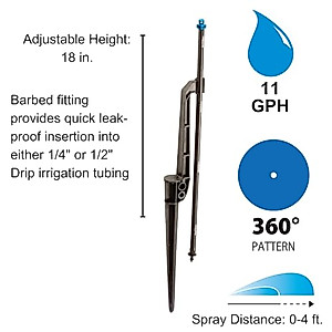 Rain Bird MSFFSTKX Drip Irrigation Close Coverage Fan Spray on Riser Stake, 360° Full Circle Pattern, 4' Spray Distance