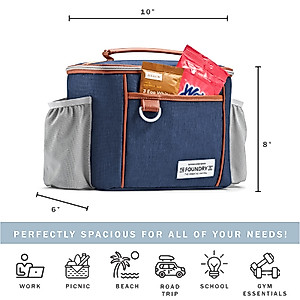 Fit & Fresh Foundry, Promenade Adult Insulated Lunch Bag with Side Pouches, Complete Lunch Kit Includes Matching Container, Navy