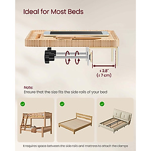 VASAGLE Bedside Shelf for Top Bunk, College Dorm Room Essentials Clip On Nightstand Bedside Storage with Phone Slot, Cup Holder, Hook, Clamps, Dormitory, Loft Accessories, Natural Beige ULET301N03