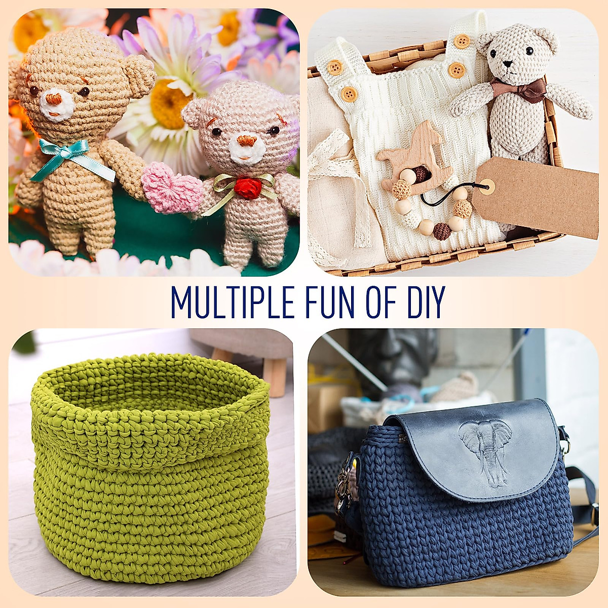 Timgle 18 Pack Beginners Crochet Yarn Cotton Yarn for Crocheting and Knitting with Easy to See Stitches Cotton Nylon Blend Yarn for Crochet Kit Making(Nature Colors)