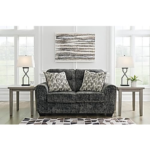 Signature Design by Ashley Lonoke Modern Loveseat with 2 Accent Pillows, Gray