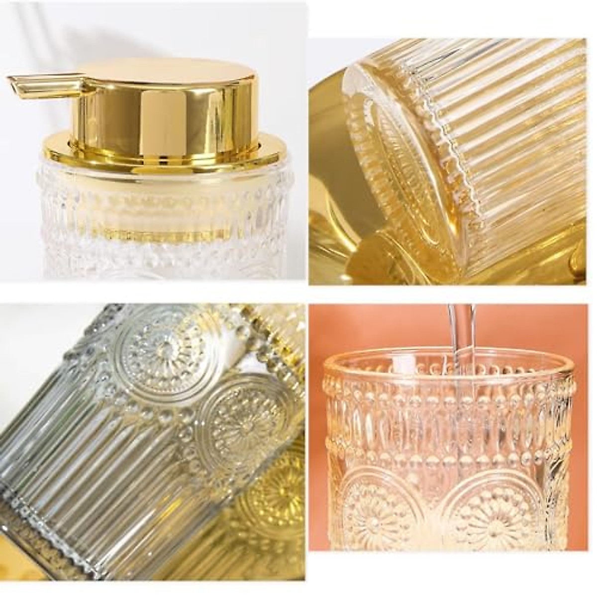 Glass Foam Soap Dispenser, Portable Press Soap Bottle, Refillable Foaming Pump Bottle with Gold Pump, Foam Hand Soap Dispenser for Bathroom Kitchen, Modern Home Bathroom Decor