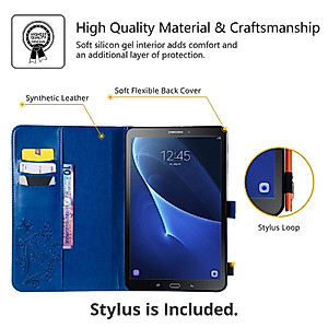 UUcovers Case for Samsung Galaxy Tab A 10.1" 2016 Version (SM-T580/T585/T587,NO S Pen) with Pencil Holder, Smart Stand Embossed PU Leather Folio Card Wallet Cover [Auto Wake/Sleep], Blue Butterfly