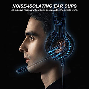 NPET HS10 Stereo Gaming Headset for PS4 PC Xbox One PS5 Controller, Noise Cancelling Over Ear Headphones with Mic,LED Light, Bass Surround, Soft Memory Earmuffs for Laptop Mac Nintendo NES Games