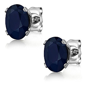 Gem Stone King 925 Sterling Silver Blue Sapphire Stud Earrings For Women (0.80 Cttw, Gemstone Birthstone, Oval 6X4MM)