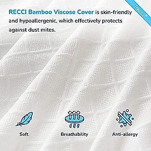 RECCI 3 Inch Mattress Topper Cover Queen Size (Only Cover), Breathable Bamboo Viscose Mattress Topper Protector, Washable Mattress Topper Encasement with Zipper & Adjustable Straps (Queen, White)