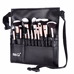 MSQ 23 Pockets Professional Cosmetic Makeup Brush Bag with Adjustable Artist Belt Strap Multi Pockets PU Leather Portable Cosmetic Brush Holder Organizer (Brush Not Included)