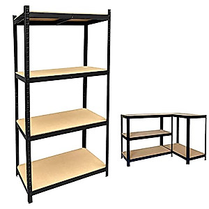 DICN Black Storage Shelving Single Post Press Board Shelf 63 x 31 x 16 Inch, Adjustable 4 Tier Layer Wire Shelving Unit for Home Office Dormitory Garage